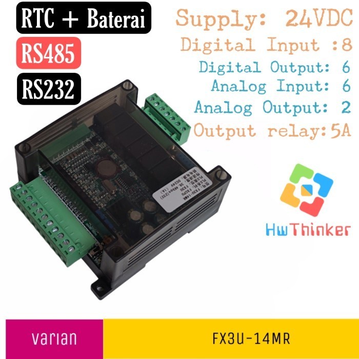Jual PLC Industrial Control Board FX3U-14MT 8DI 6DO 6AD 2DA- RS232 ...