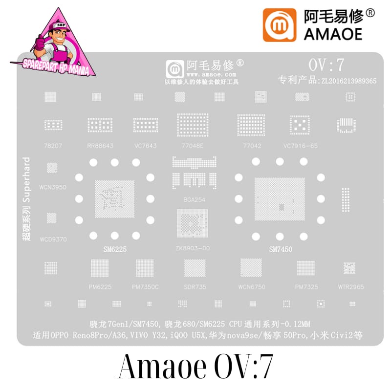 Jual PLAT CETAKAN IC BGA AMAOE OV7 SM6225 SM7450 WTR2965 ORIGINAL OV 7 | Shopee Indonesia