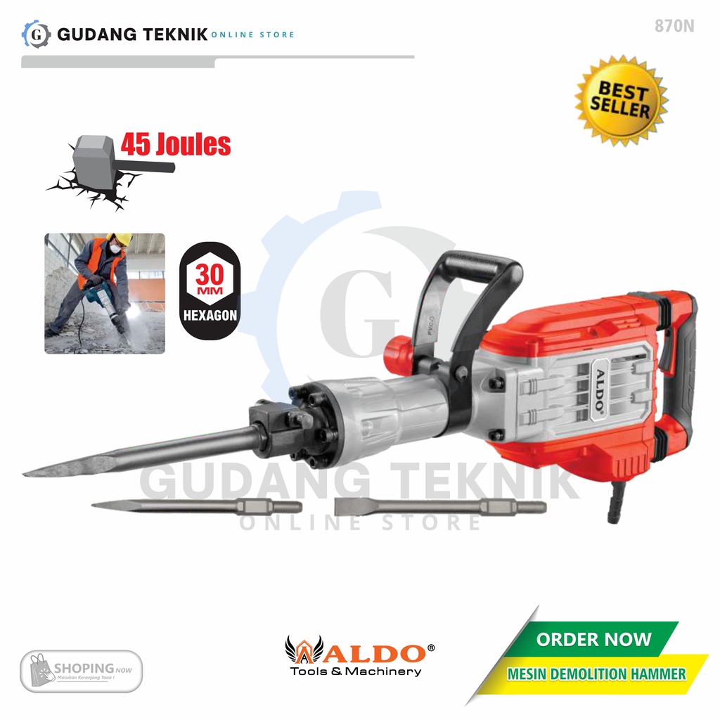 Jual Demolition Hammer 1450W ALDO 870N / Mesin Bor Bobok Tembok Beton 30mm ALDO 870N - Mesin ...