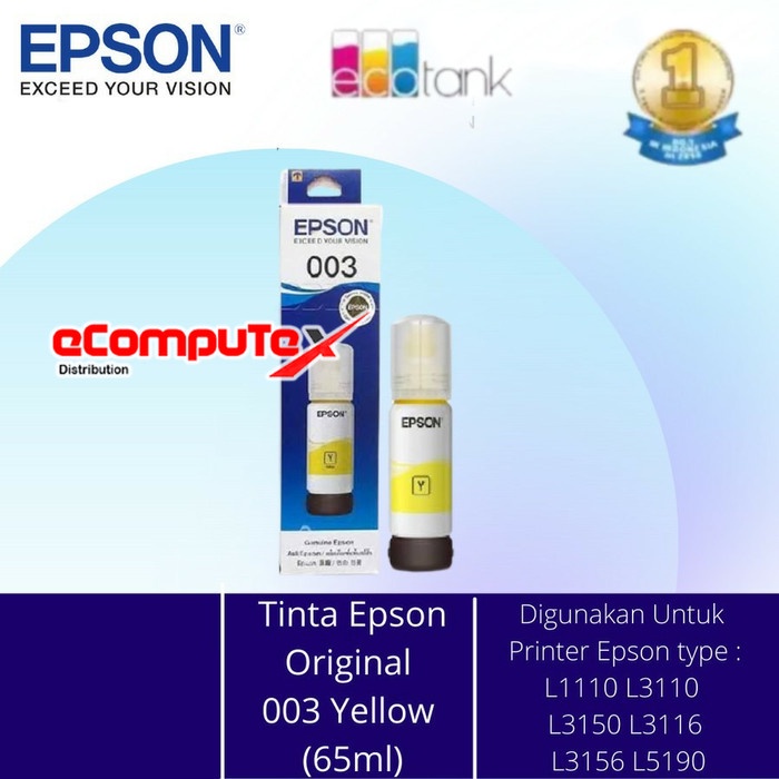 Jual TINTA EPSON 003 YELLOW T003 KUNING ORIGINAL RESMI FOR L5190 L3150 ...
