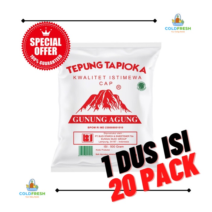 Jual 1 DUS TEPUNG TAPIOKA SAGU GUNUNG AGUNG 500 GRAM ( 20 PCS ...