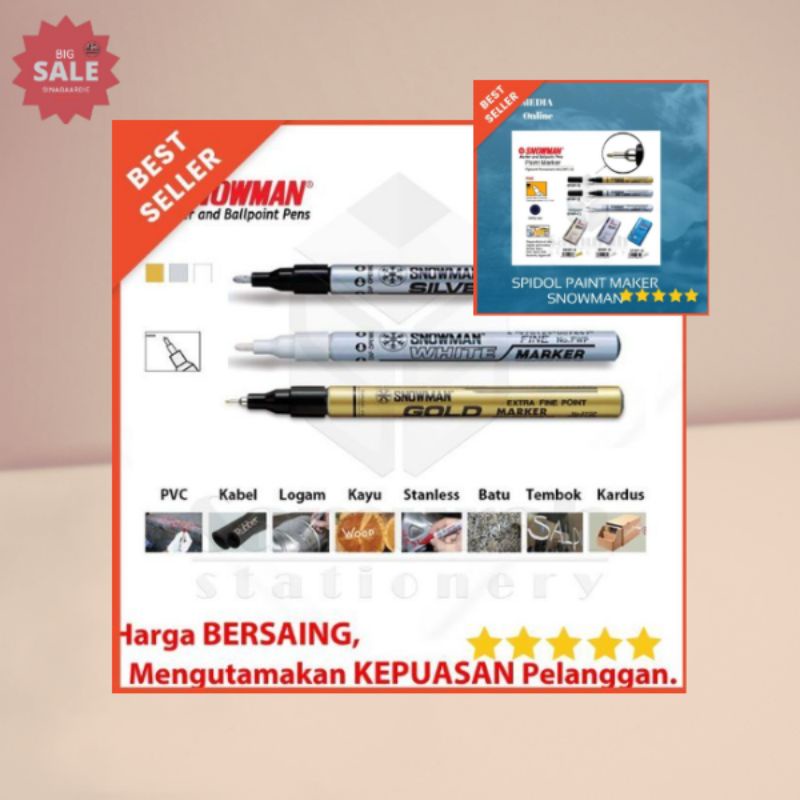 Jual Spidol Paint Marker Snowman "FINE TIPE" ECER Dengan 3 PILIHAN ...