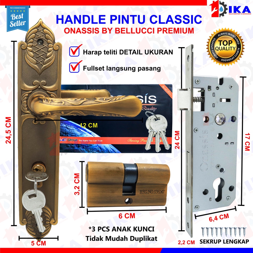 Jual Gagang Pintu 1 set siap pasang, Gaya Eropa Handle Lock Door Model ...