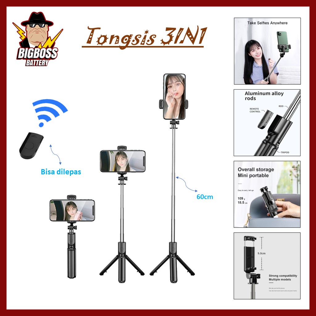 Jual Tongsis Tripod Bluetooth 3 In 1 dengan remote control Portable ...