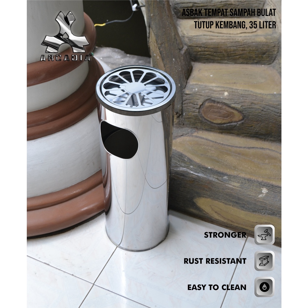 Jual Asbak tempat sampah stainless tutup bentuk kembang - metal bucket ...