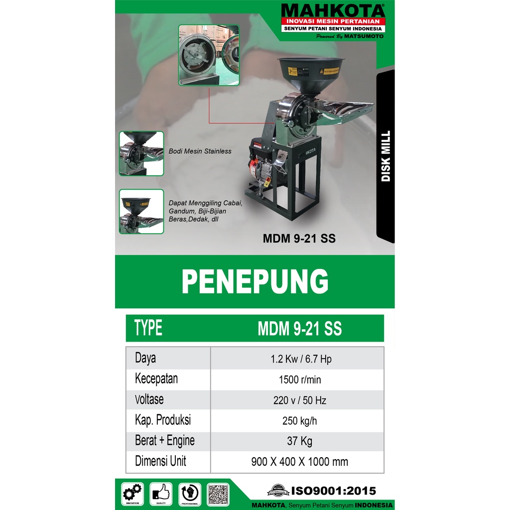 Jual Mesin Giling Tepung MAHKOTA MDM9-21SS STEINLESS STEEL / Mesin ...