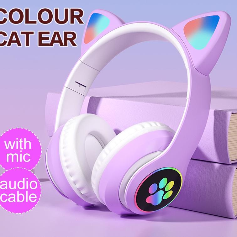 Jual Murah Headphone kuping kucing karakter Gaming Bluetooth Wireless ...