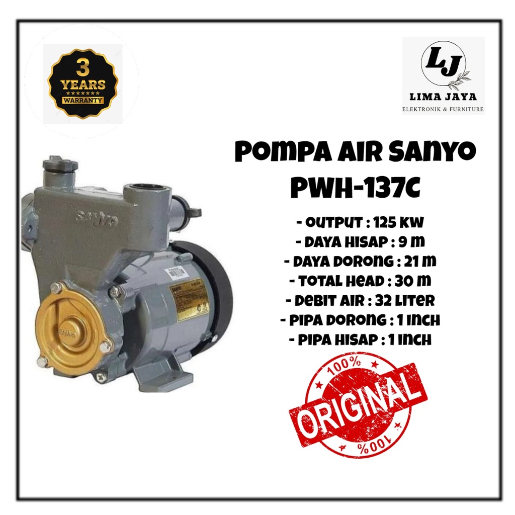 Jual Mesin Pompa Air Sanyo PWH 137C Mesin Pompa Air Otomatis Sumur Dangkal | Shopee Indonesia