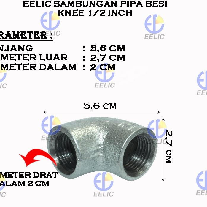Jual EELIC KNE-1/2I Sambungan Pipa Knee Gip 1/2 Inch Bahan Besi ...
