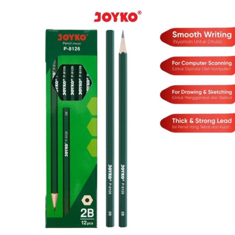 Jual ( 1 Pack isi 12 Pcs ) Pensil Joyko 2B P-8126 P-8127 / Pencil Joyko ...
