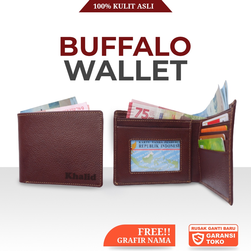 Jual Dompet Kulit Pria Kulit Sapi Asli Buffalo Merah - Gratis Grafir ...