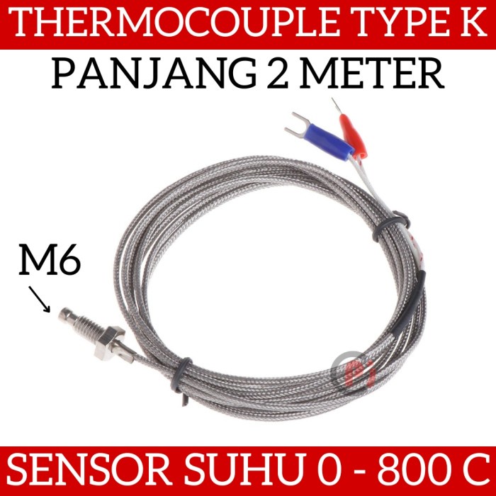 Jual Thermocouple K Temperature Probe Sensor M6 Suhu Temperatur 2 Meter ...