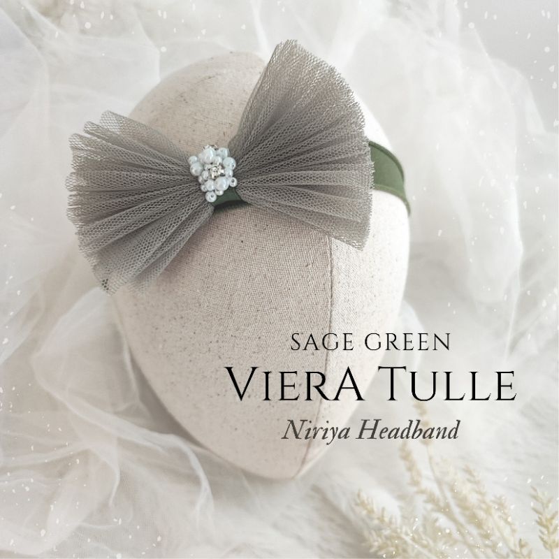 Jual Sage Green Viera Tulle Tile Headband Bayi | Bandana Hijau Tile ...