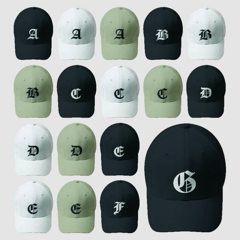 Jual Topi Baseball Inisial Alfabet Gothic Teks Huruf A B C D E F G H I ...