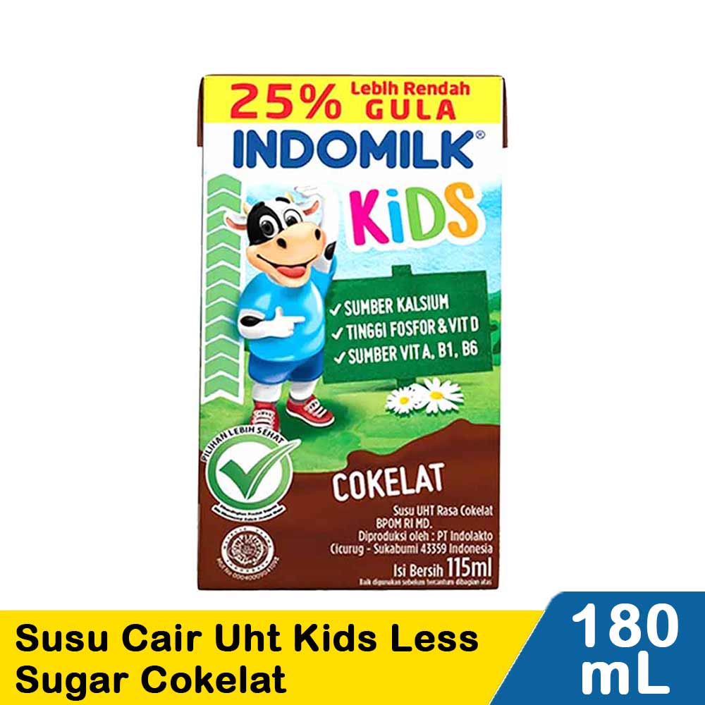 Jual Indomilk Susu Cair UHT Kids Less Sugar Cokelat 115 ml | Shopee Indonesia