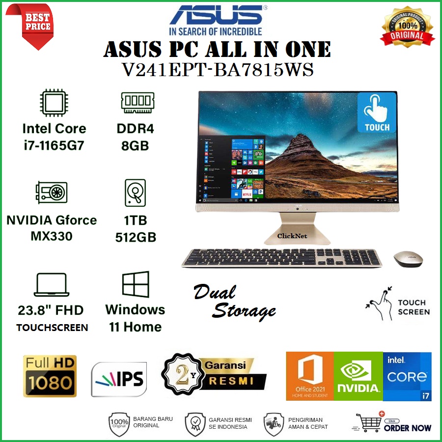 Jual ASUS PC AIO V241EPT-BA7815WS i7-1165G7 8GB 1TB+512GB SSD MX330 2GB ...