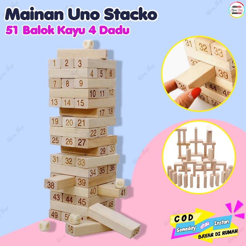 Jual Permainan Susun Balok Mainan Anak dan Dewasa 51 Balok + Dadu ...
