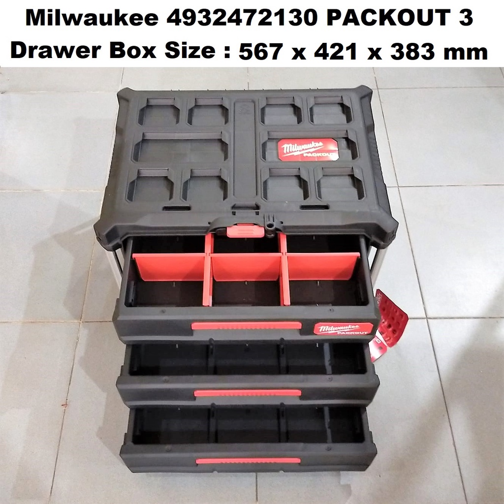 Jual Milwaukee 4932472130 PACKOUT 3 Drawer Box Kotak Penyimpanan Perkakas Laci Rak Tempat Barang ...