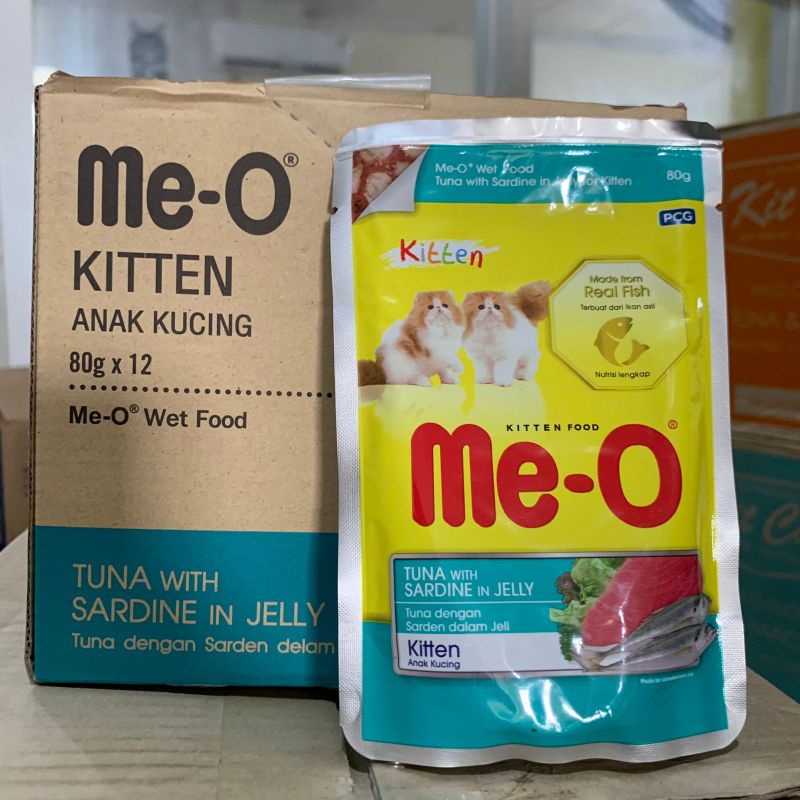 Jual Meo Me O pouch Kitten TUNA WITH SARDINE 80gr 1box - Makanan kucing ...