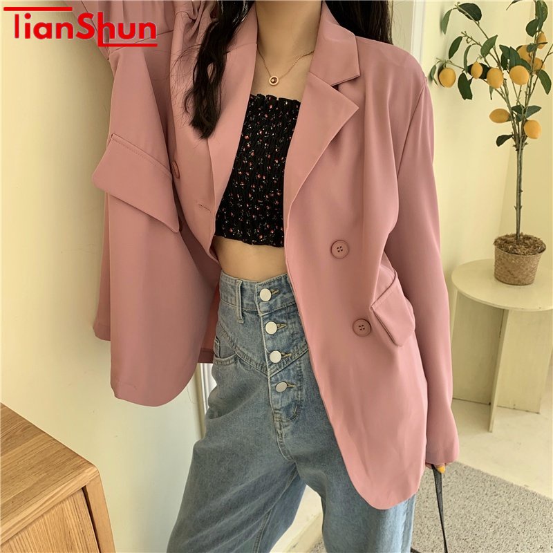 Jual TianShun Korean Hitam Pink Biru Korea Blazer Wanita Lengan Panjang ...