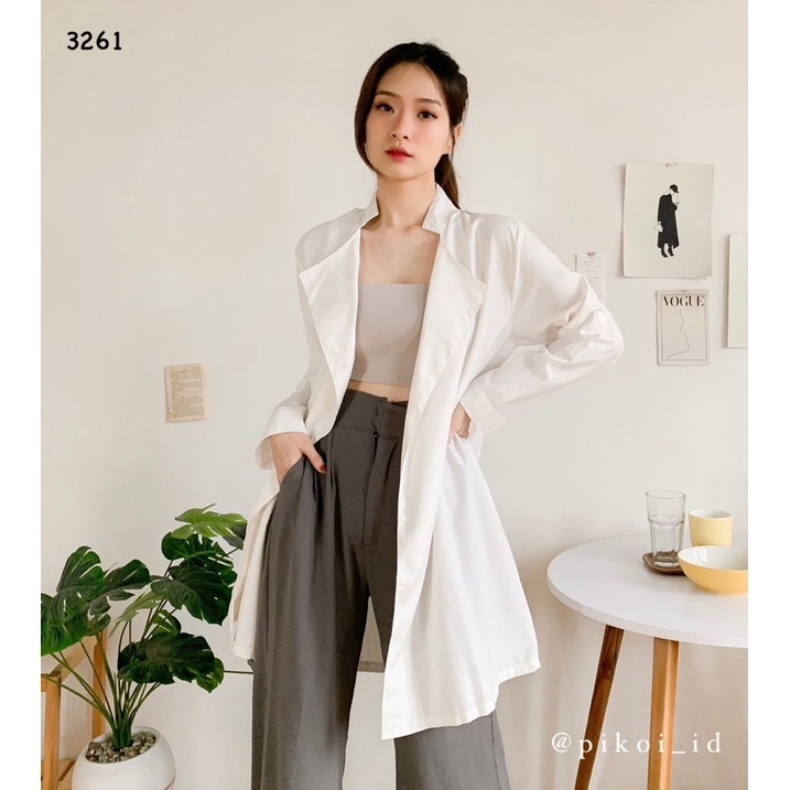 Jual Blazer wanita putih polos / Outer panjang wanita kerja / luaran ...