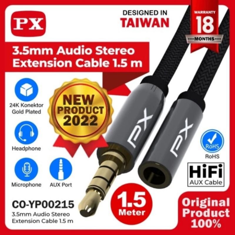 Jual PX CO-YP00215 1,5m - Aux Extension 3,5mm TRRS M to 3,5mm TRRS FM Cable | Shopee Indonesia