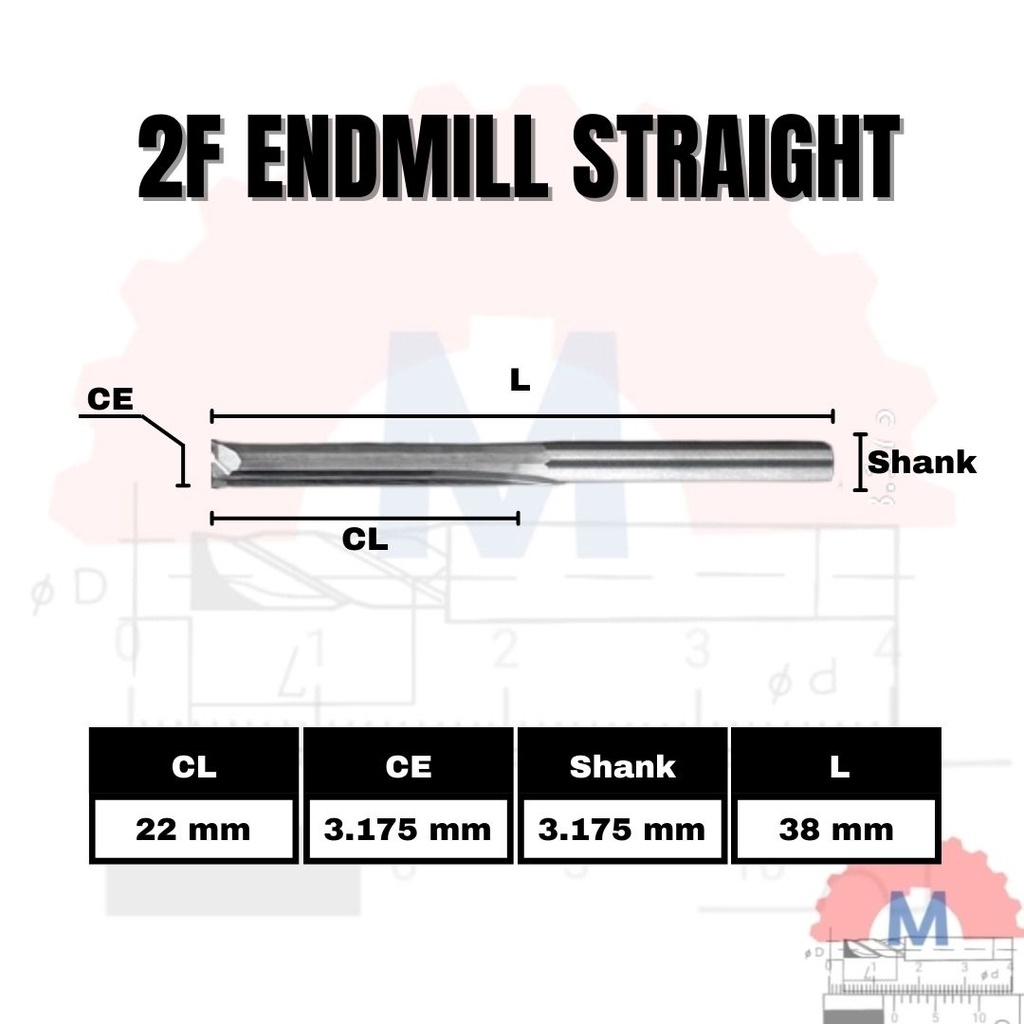 Jual Endmill 2F Lurus 3.175mm Carbide 1/8 inchi straight end mill cnc ...