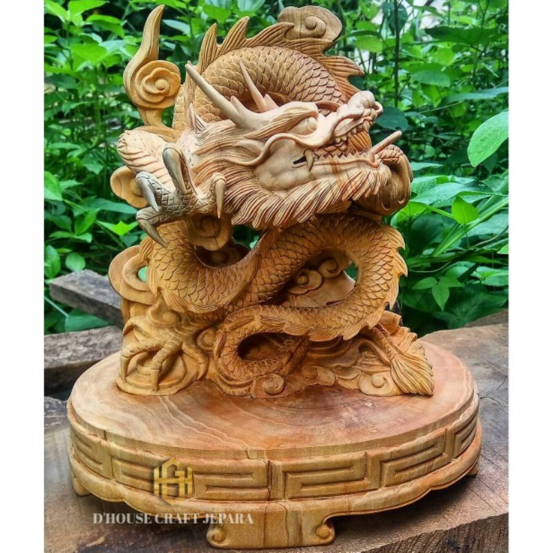 Jual Patung Naga Pajangan Meja Kayu Jati Solid (Tinggi 50cm) | Shopee ...