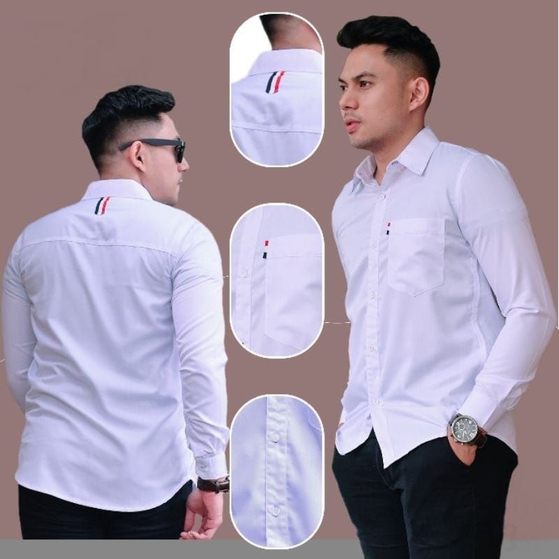 Jual Kemeja putih pria lengan panjang slimfit lowkey premium//kemeja ...
