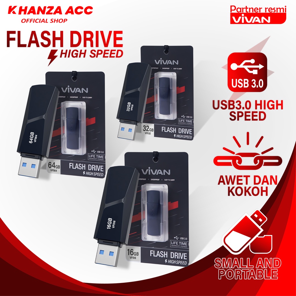 Jual KHANZAACC Flashdisk VIVAN 16GB / 32GB / 64GB USB 3.0 High Speed VF ...