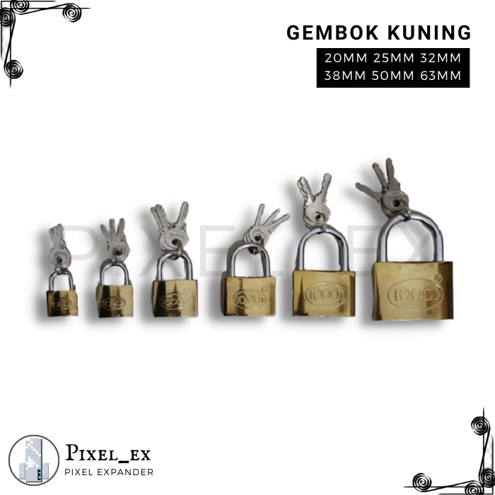 Jual Gembok Kuning / Kunci Gembok Kuning 20MM 25MM 32MM 38MM 50MM 63MM ...