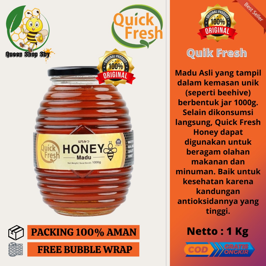 Jual Madu Quick Fresh Madu Asli Madu Murni 1kg Natural Honey Botol Kaca ...