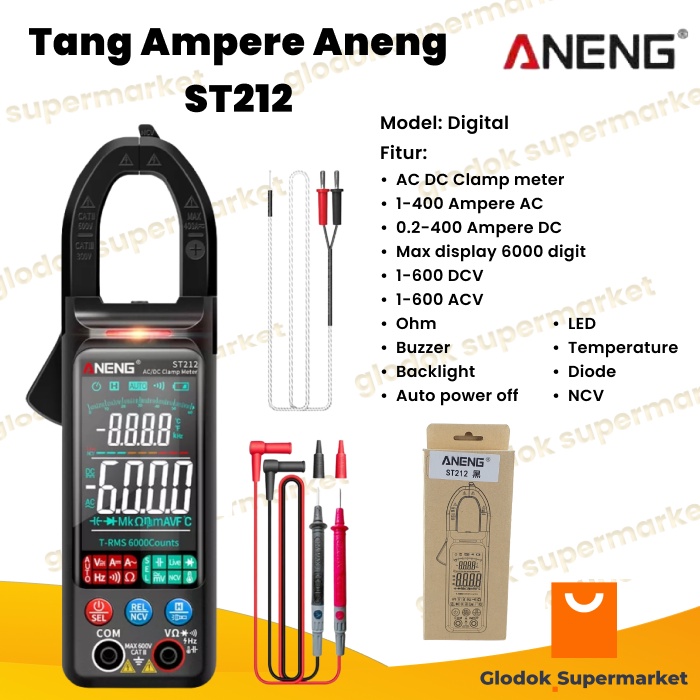 Jual Tang Ampere AC DC Aneng ST212 Smart Clamp Meter Digital NCV 6000 | Shopee Indonesia
