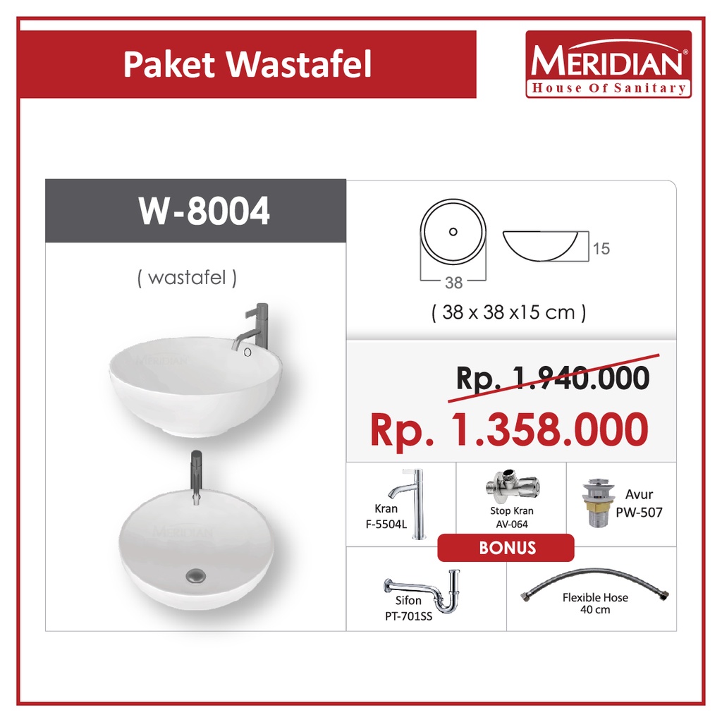 Jual WASTAFEL KERAMIK MERIDIAN - W 8004 - PAKET | Shopee Indonesia