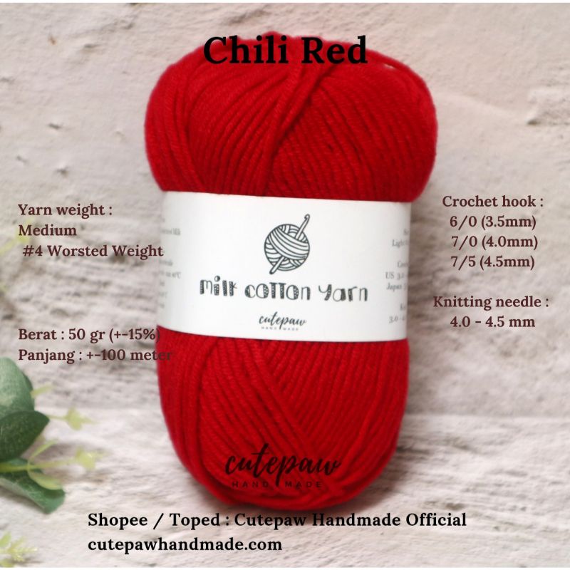 Jual [Milk Cotton] Chili red Merah - Benang Rajut Katun Susu Halus ...
