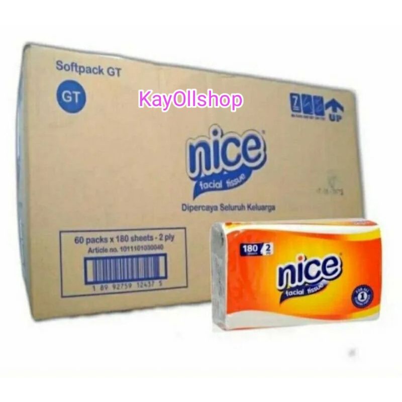 Jual Tissue NICE Facial 180 Sheet 2 Ply / Tissu Travel 1 Dus Karton 60 ...