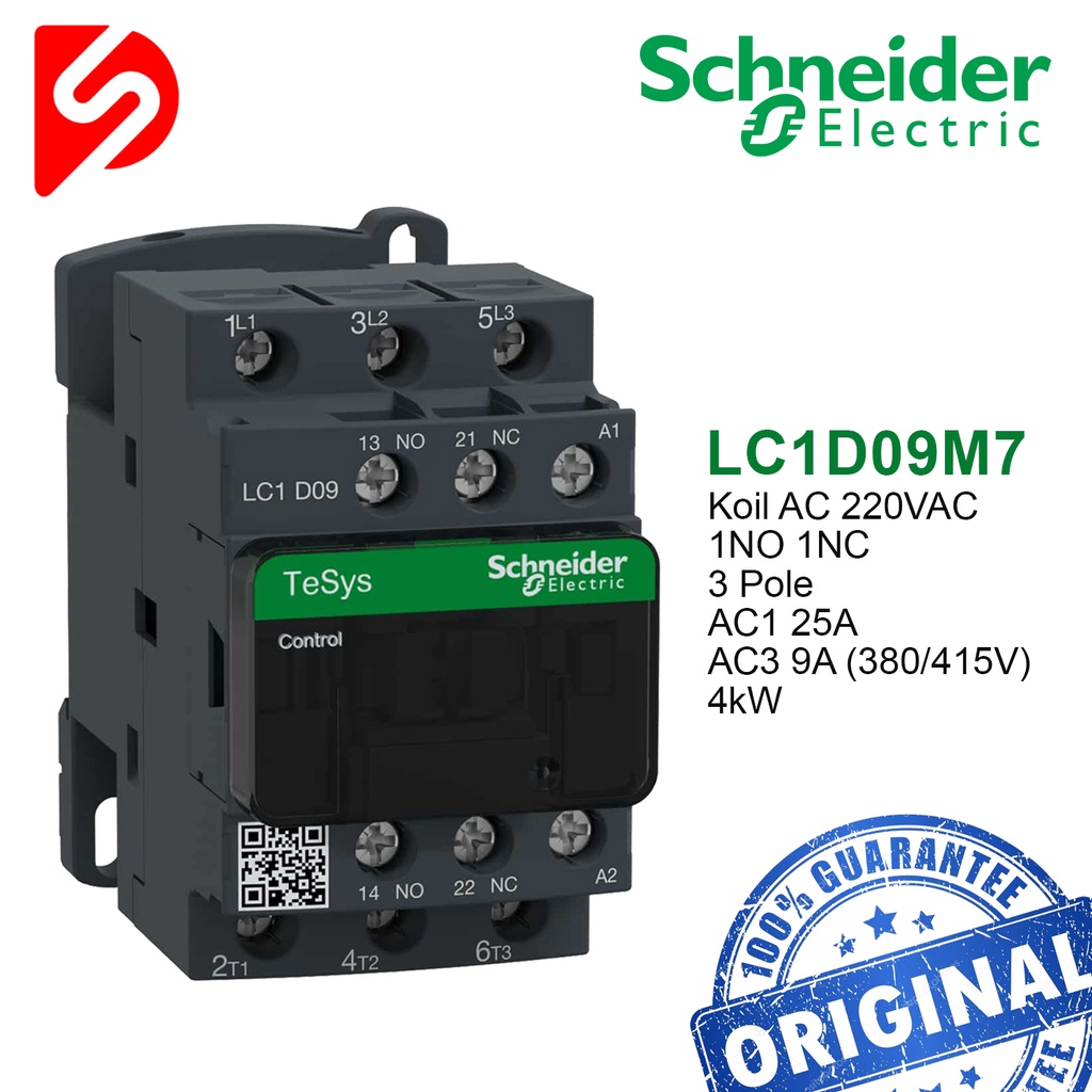 Jual Kontaktor LC1D09M7 3P 25A 220VAC 1NO 1NC Original Contactor Schneider | Shopee Indonesia