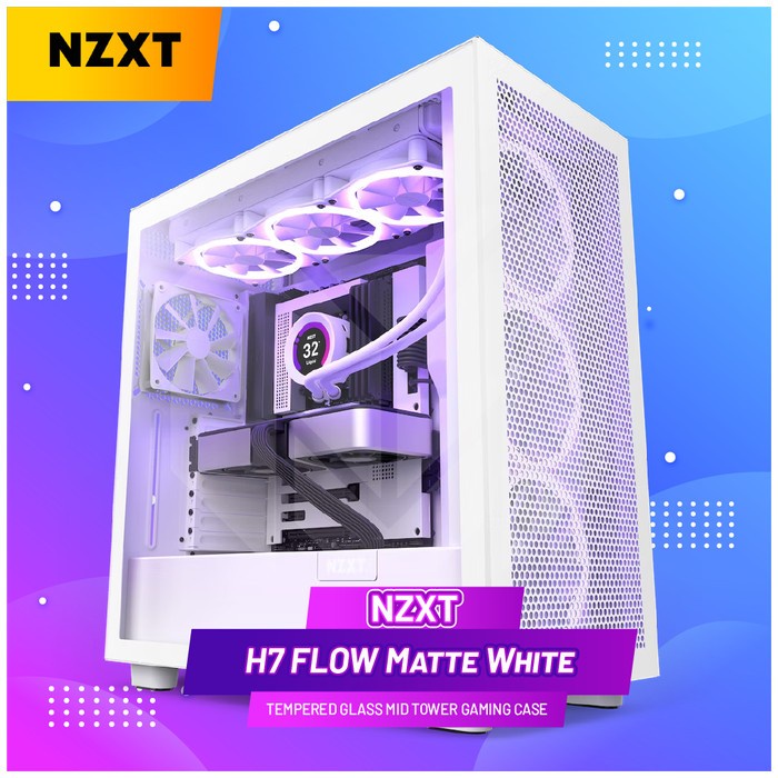 Jual NZXT H7 FLOW Matte White Tempered Glass Mid Tower Gaming Case ...