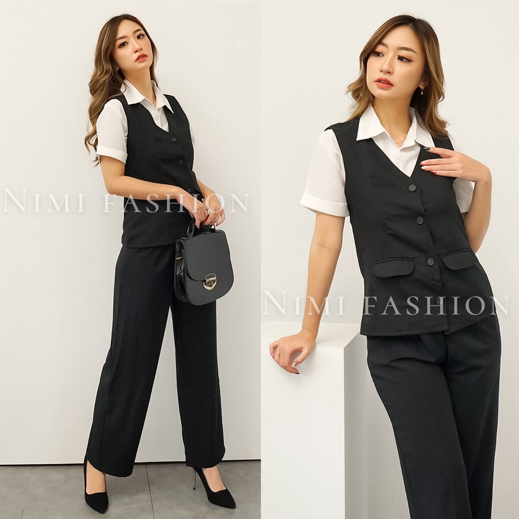 Jual NIMI - Vest Hitam Wanita Formal Rompi Kerja Tanpa Lengan | Shopee ...
