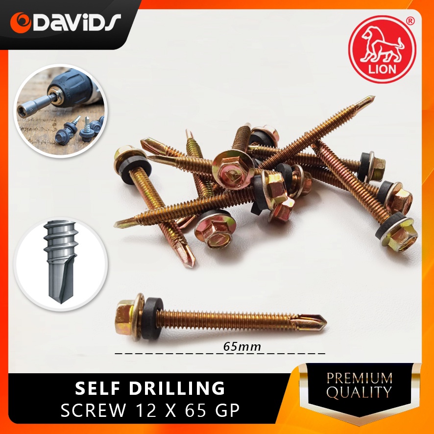 Jual Baut Baja Ringan Sekrup Roofing Drilling Scrup 12x65 Kuning Lion ...