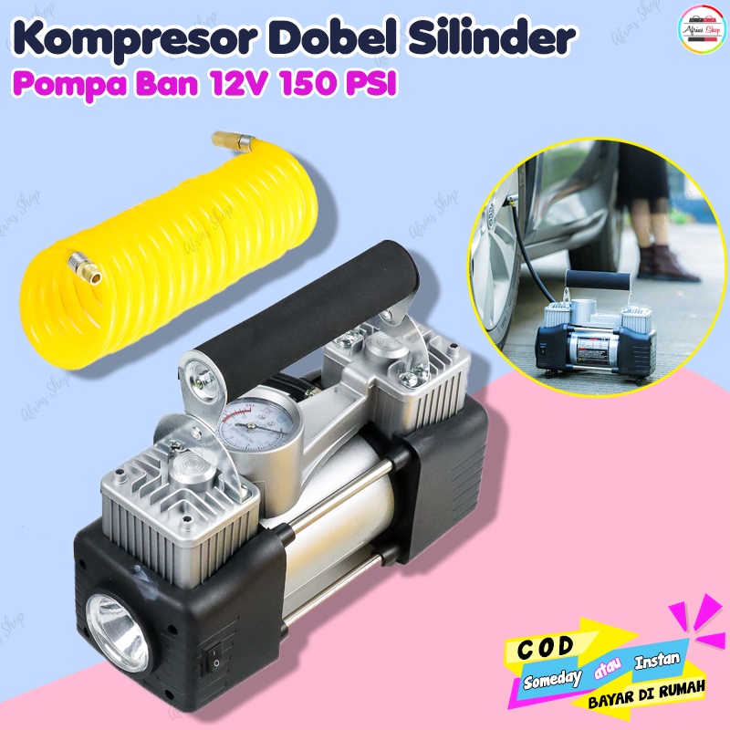 Jual Pompa Ban Mobil Portable Kompresor Double Cylinder 12V 150 PSI ...