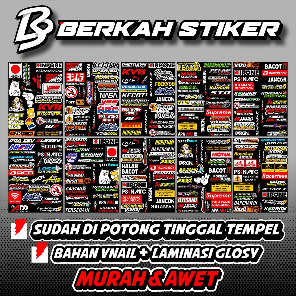 Jual Sticker Pack Racing Stiker Motor harga perlembar laminasi glosy ...