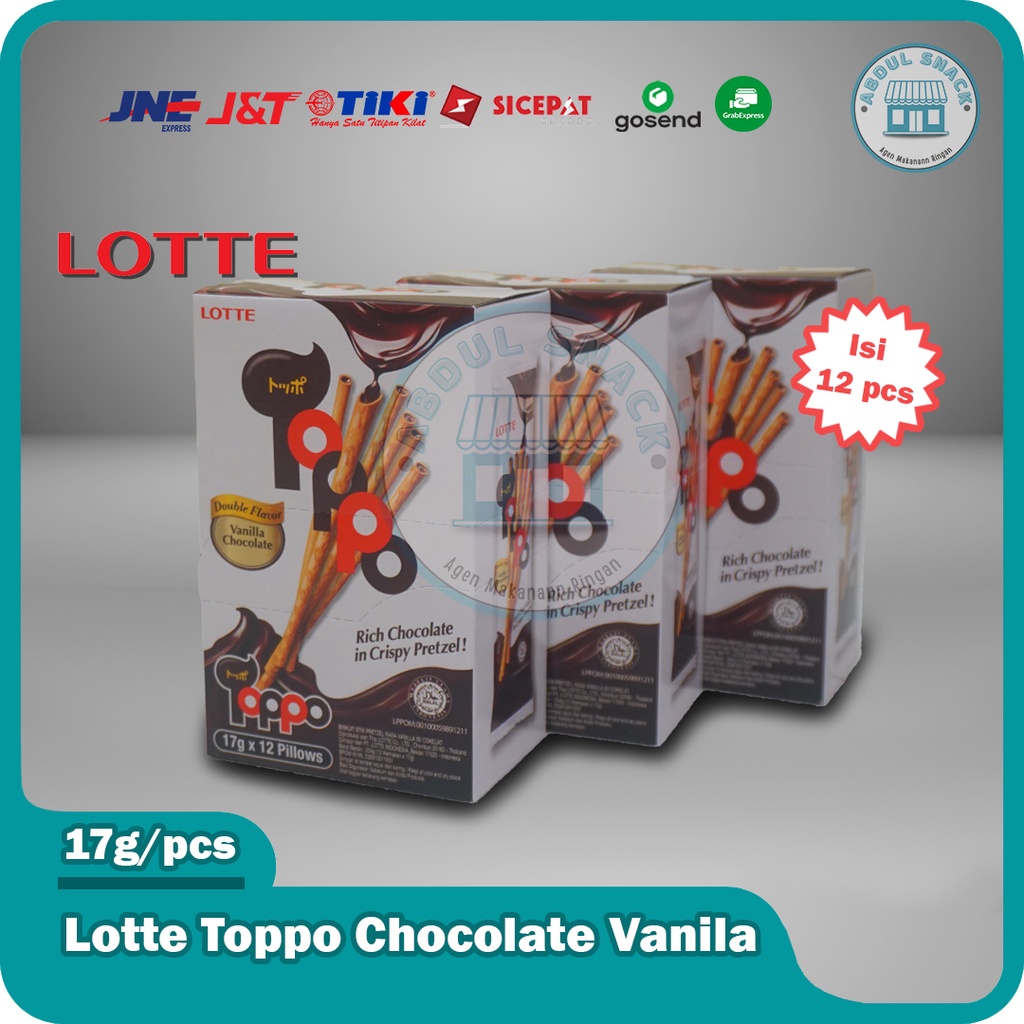 Jual Lotte Toppo Chocolate Vanilla Stik Biskuit Coklat Vanila 1 Box isi ...