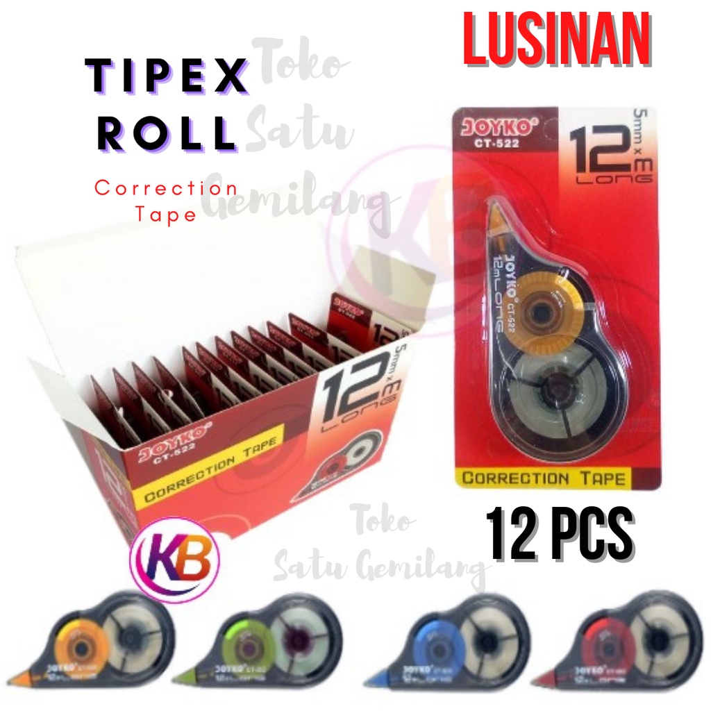 Jual Tipe X Roll / 1 Lusin (12 Pcs) / Joyko Tipex Kertas Ct-522 ...