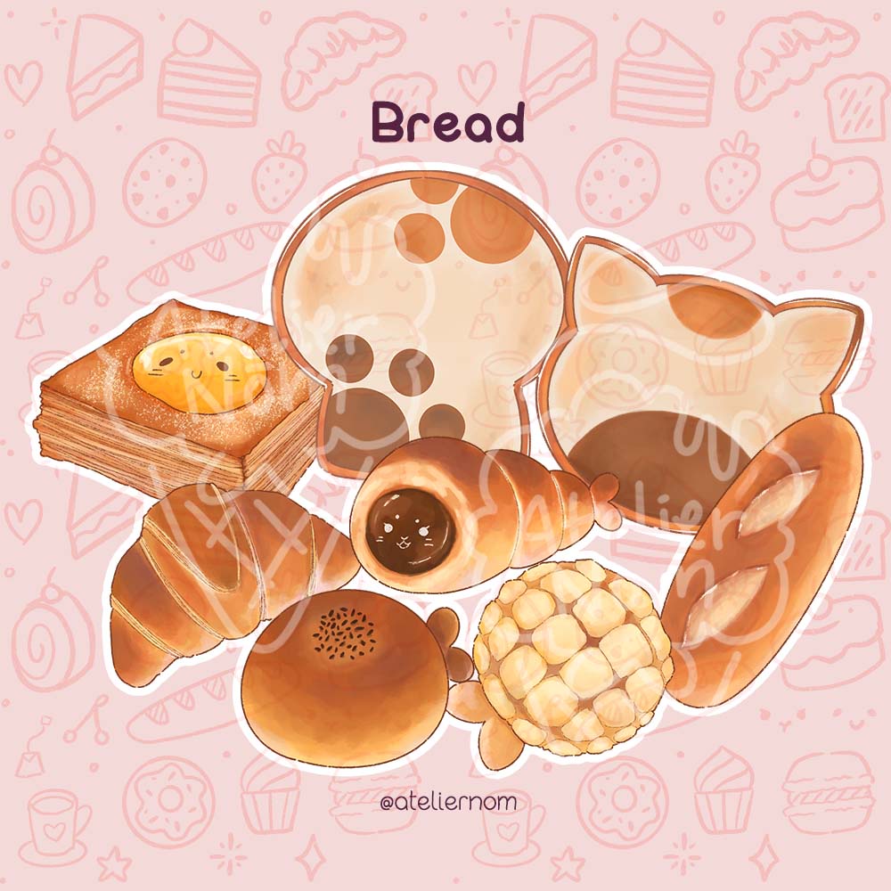Jual [AtelierNom] Sticker set Bread/Roti lucu, stiker dessert aesthetic ...