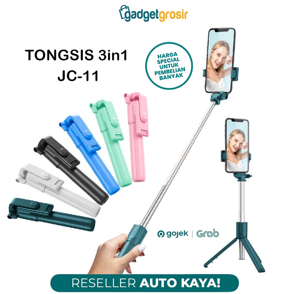Jual Selfie Stick Tongsis Tripod Bluetooth 3in1 JC-11 Remote Shutter BT ...