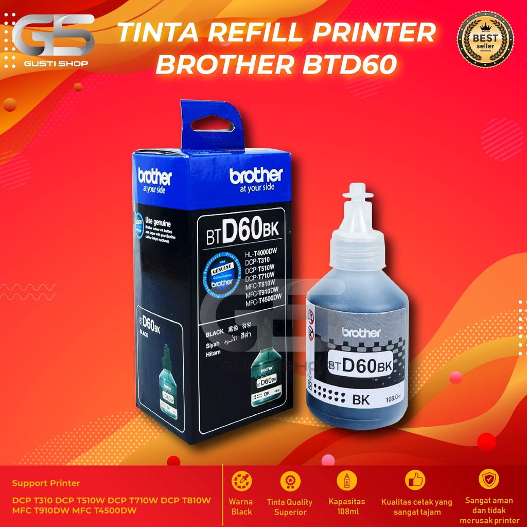 Jual Tinta Brother BTD60 Black Refill Printer DCP T310 DCP T510W DCP T710W DCP T810W | Shopee ...