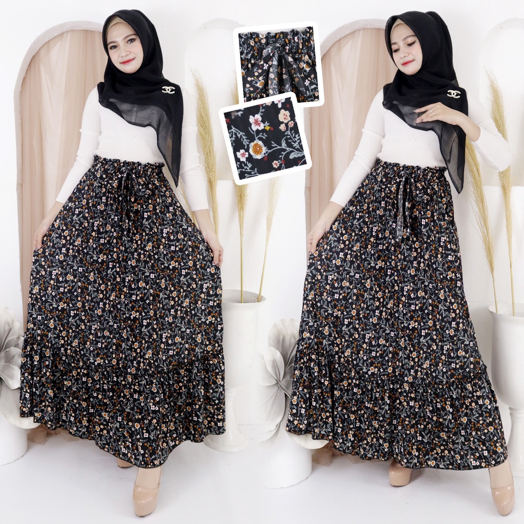 Jual veronita_olshop Rok panjang Corak Plisket Kerut Cabang Rok muslim/Mayung Bawahan panjang ...