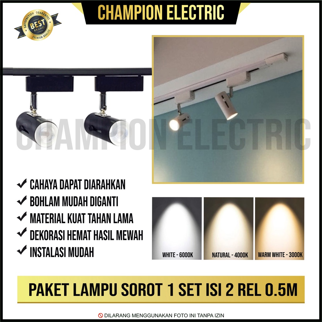 Jual Set 2 Lampu Spotlight Tracklight 50CM - Sorot Rel Plafon LED Bisa Ganti Bohlam | Shopee ...