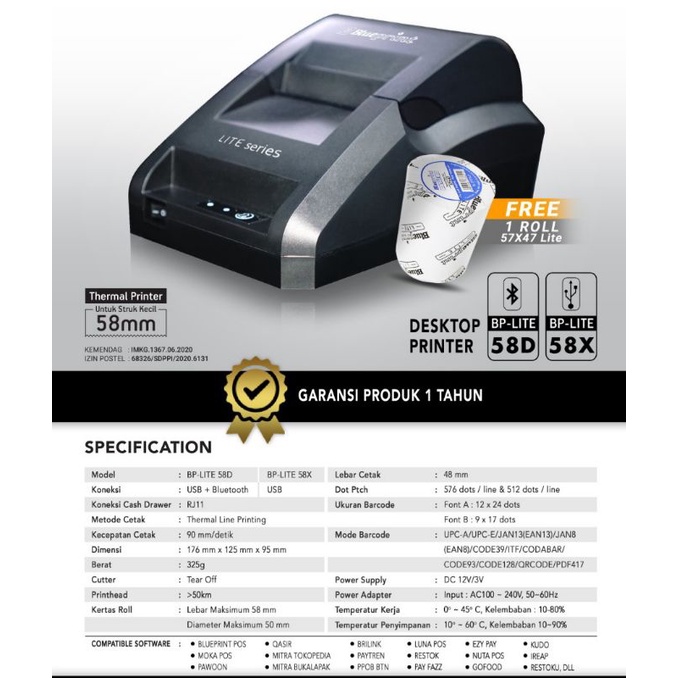 Jual DEKSTOP PRINTER THERMAL BP -TD 58X (KHUSUS USB) | Shopee Indonesia